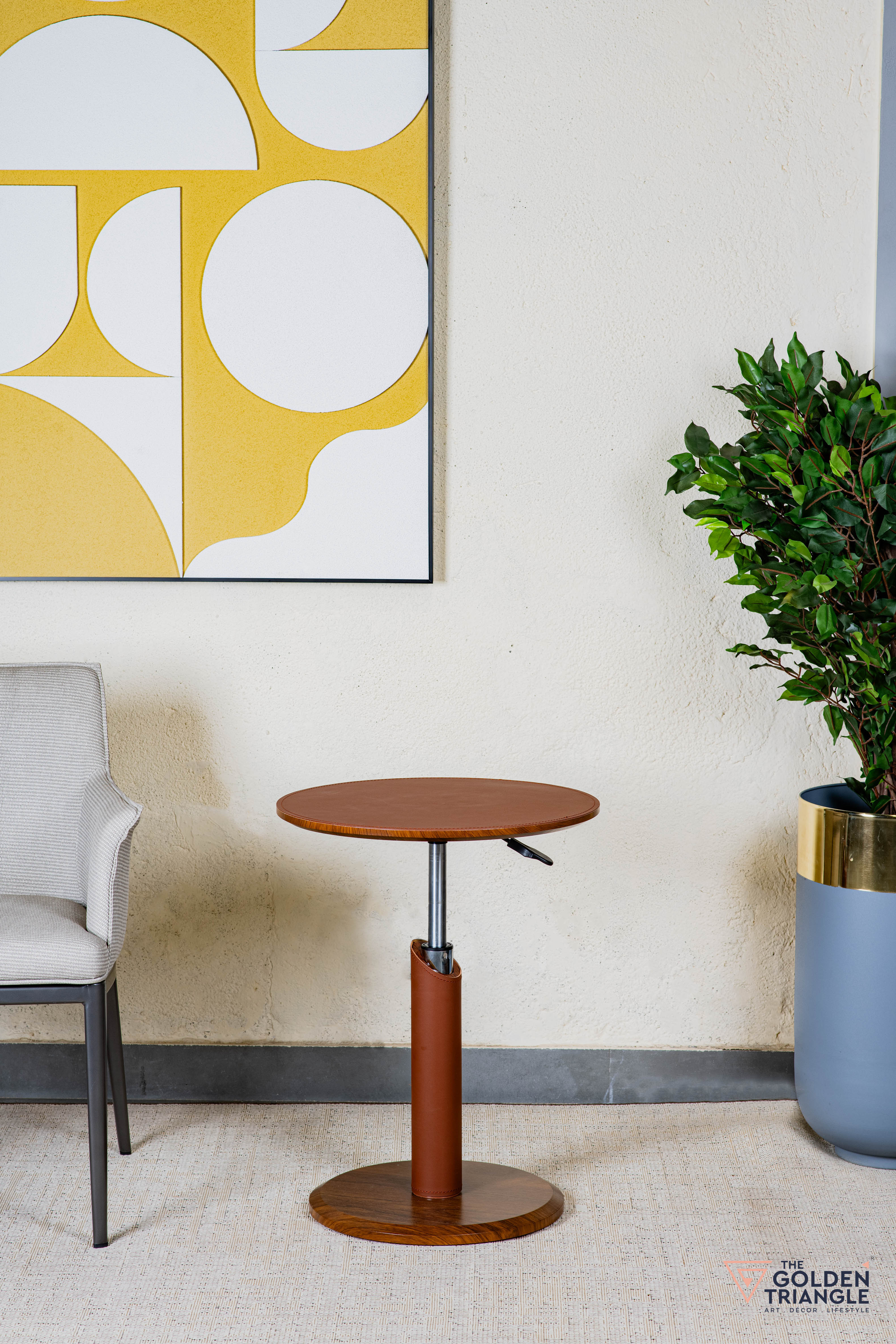Aristo Adjustable Side Table with Wheels – Faux Leather & Wood