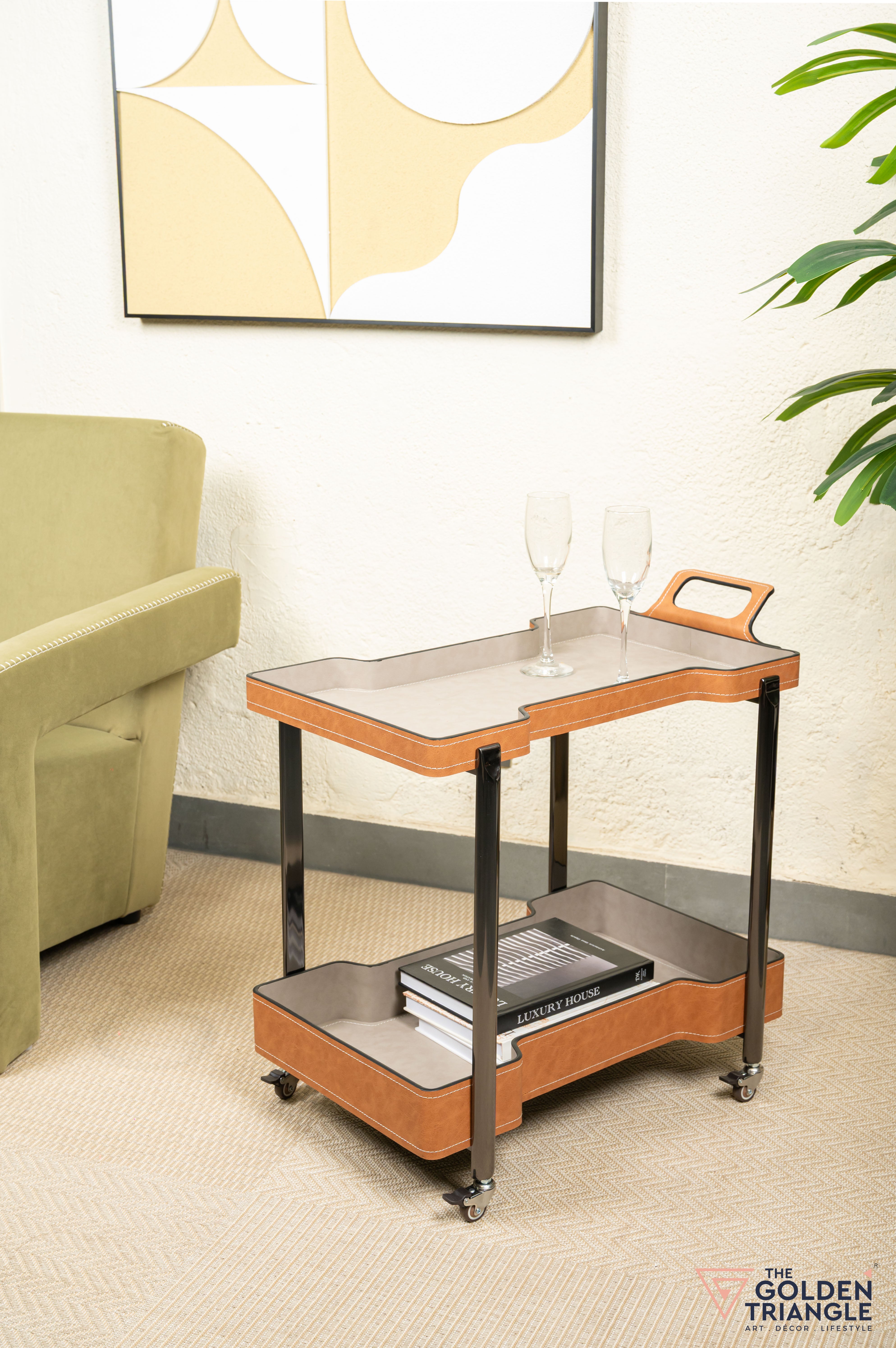 Alex Faux Leather Tray Trolley | Premium Bar Trolley | Butler Trolley