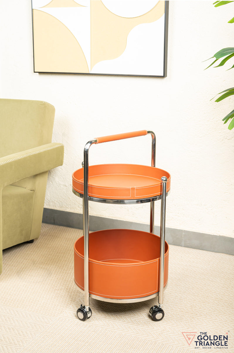 Aria Faux Leather Circular Trolley | Premium Bar Trolley | Butler ...