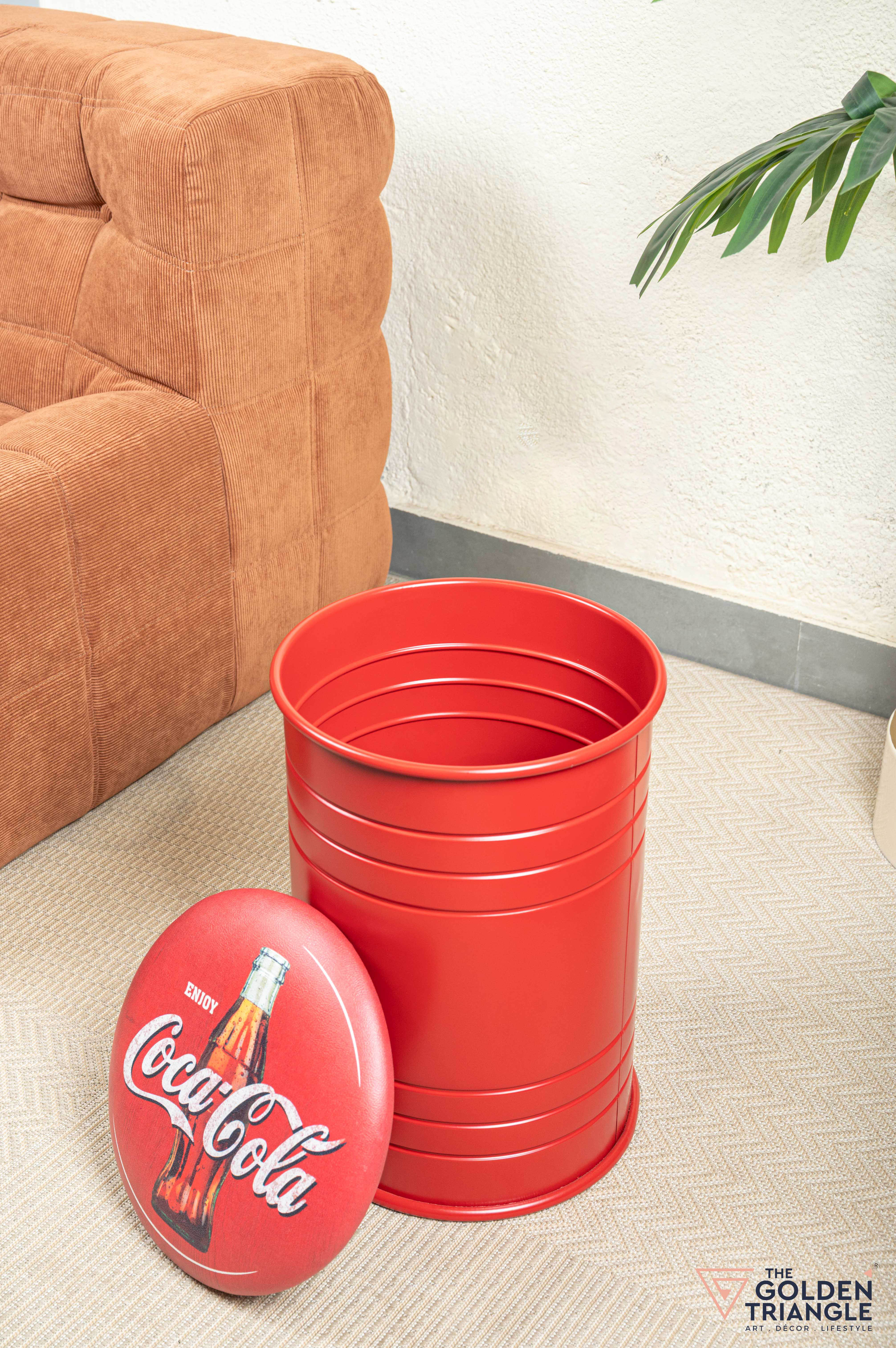 Red Metal Drum Pouf | Industrial Barrel Pouf | Quirky Pouffes